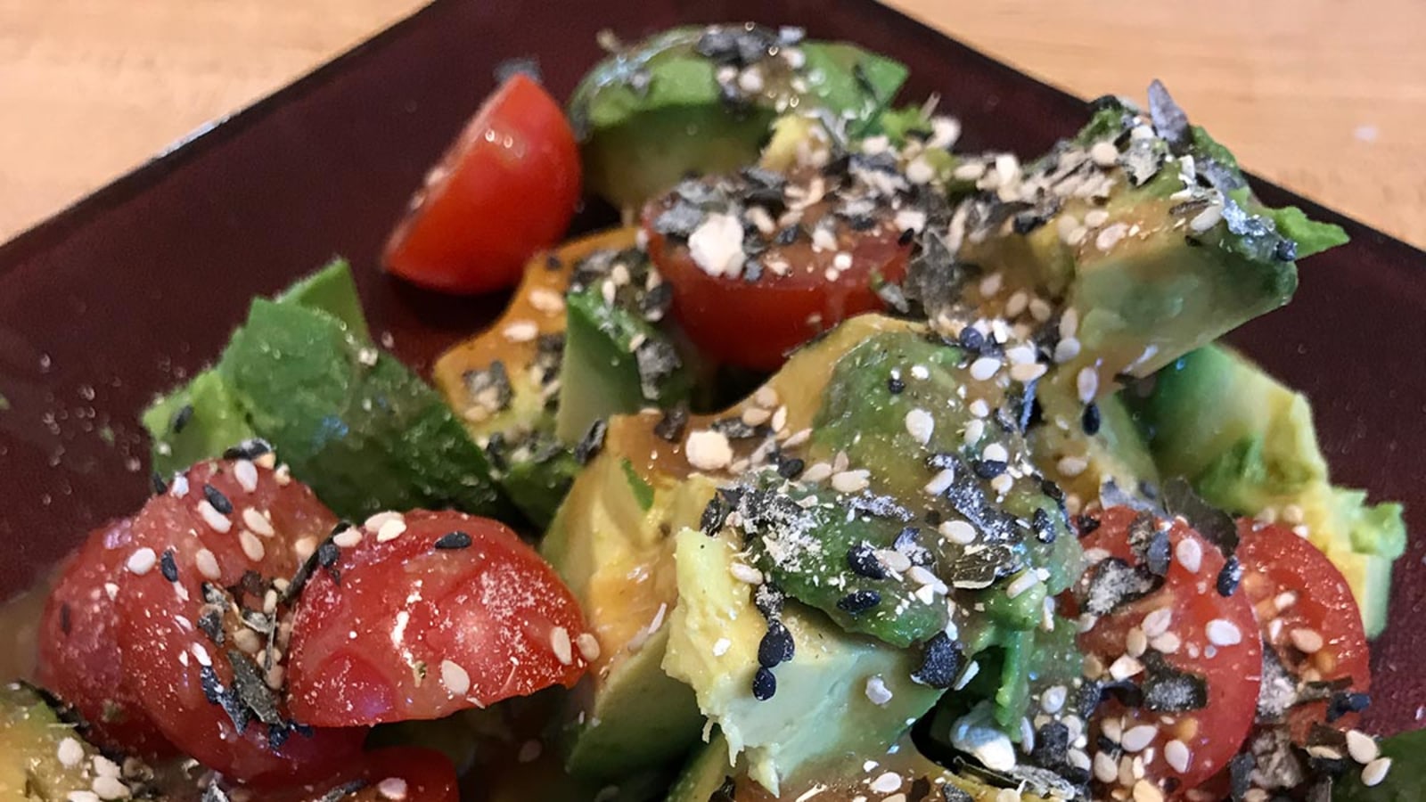 Avocado & Tomato Salad with Miso Dressing and Bonito Sprinkle